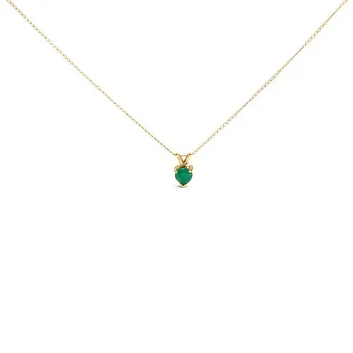 HAUS OF BRILLIANCE 14k Gold Heart Gemstone Pendant Necklace - Green Emerald | Yellow